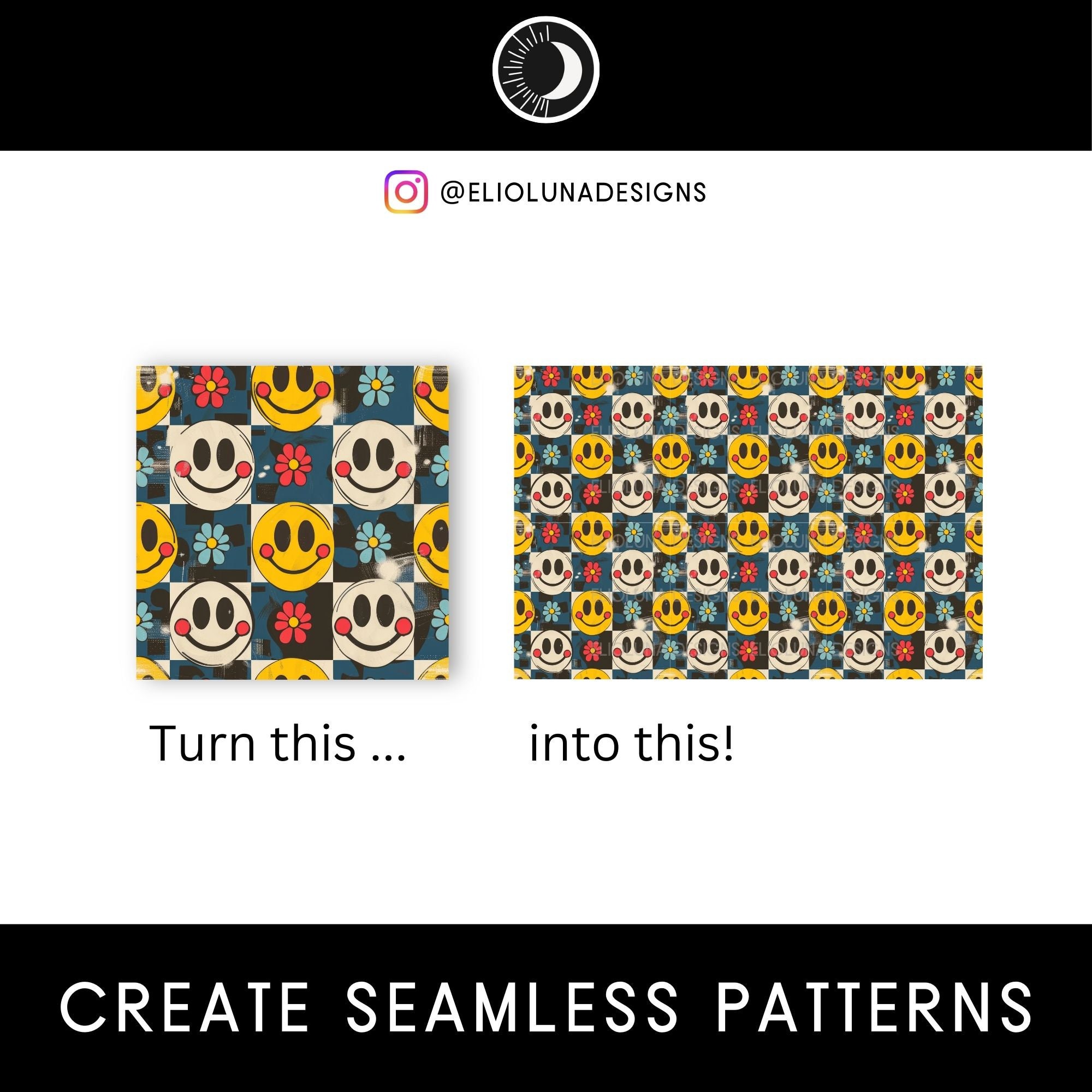 Retro Smiley Face Pattern Checker Digital Paper Smiley Face Seamless ...