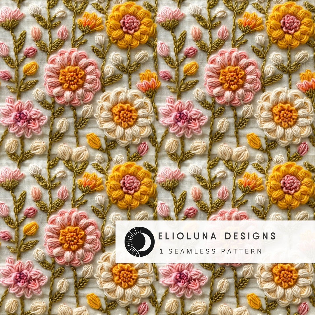 Floral Pattern Digital Paper Embroidered Spring Floral Pattern Seamless ...