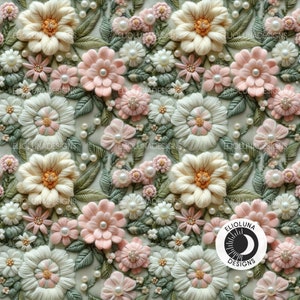 Floral Pattern Digital Paper 3D Embroidery Neutral Floral Pattern ...