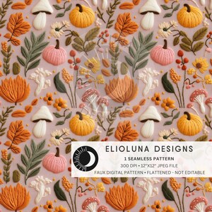 Fall Pumpkins Seamless Pattern 3D Faux Embroidery Pumpkins Digital ...
