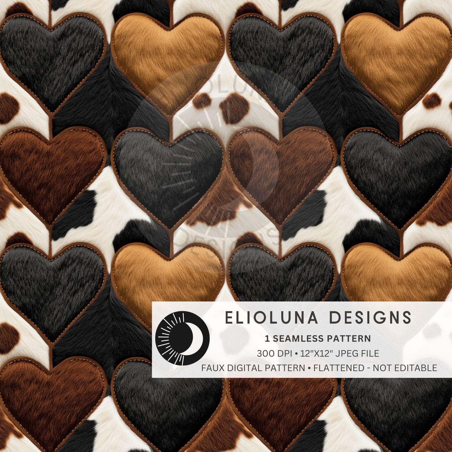 Cowhide Hearts Seamless Valentine Pattern Heart Digital Paper Cow Print ...