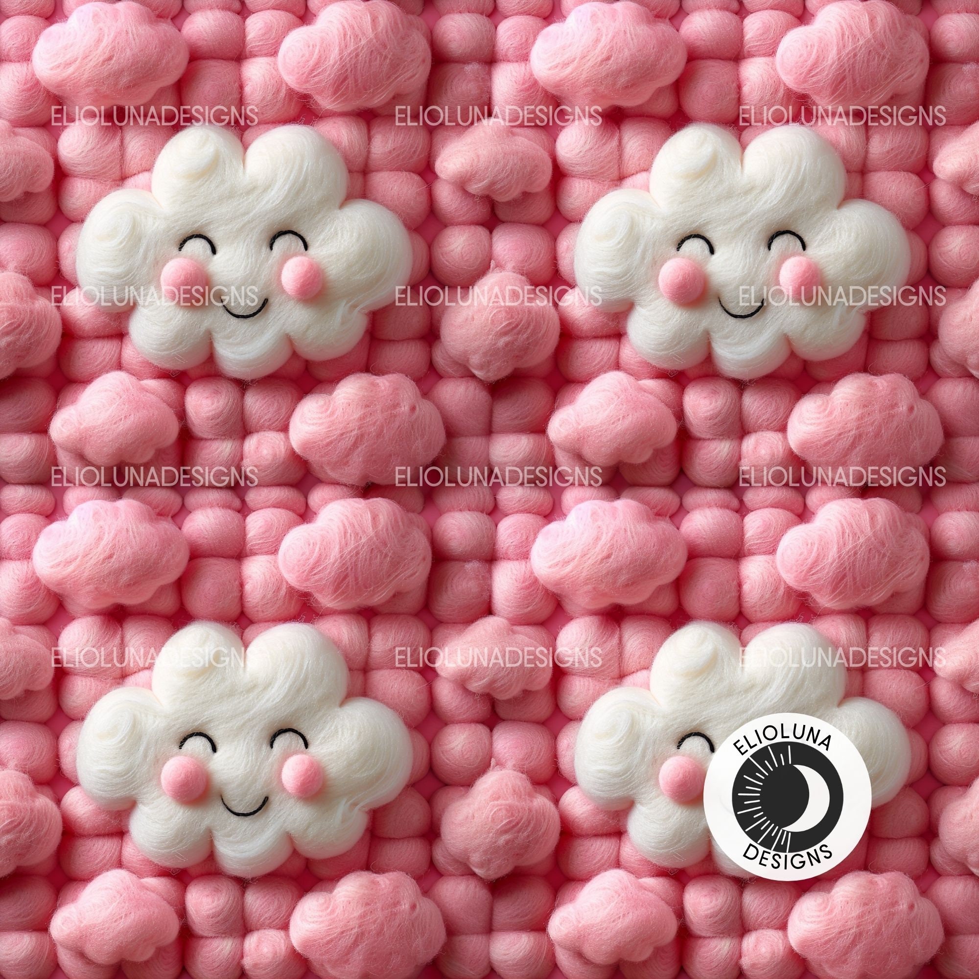 Cloud Pattern Pink Clouds Digital Paper Cute Clouds Seamless Pattern ...