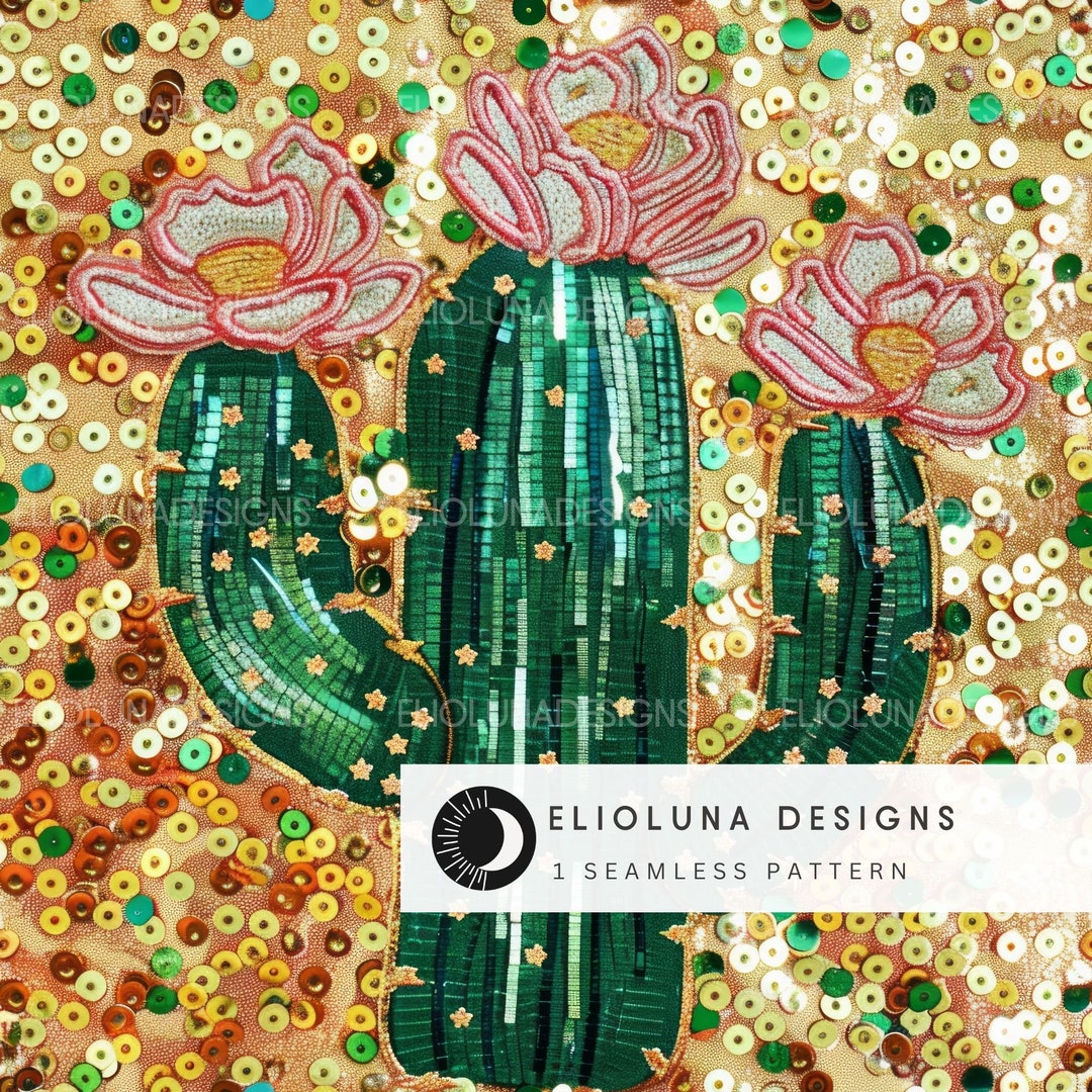 Cactus Sequin Pattern Digital Paper Sequin Western Pattern Seamless ...