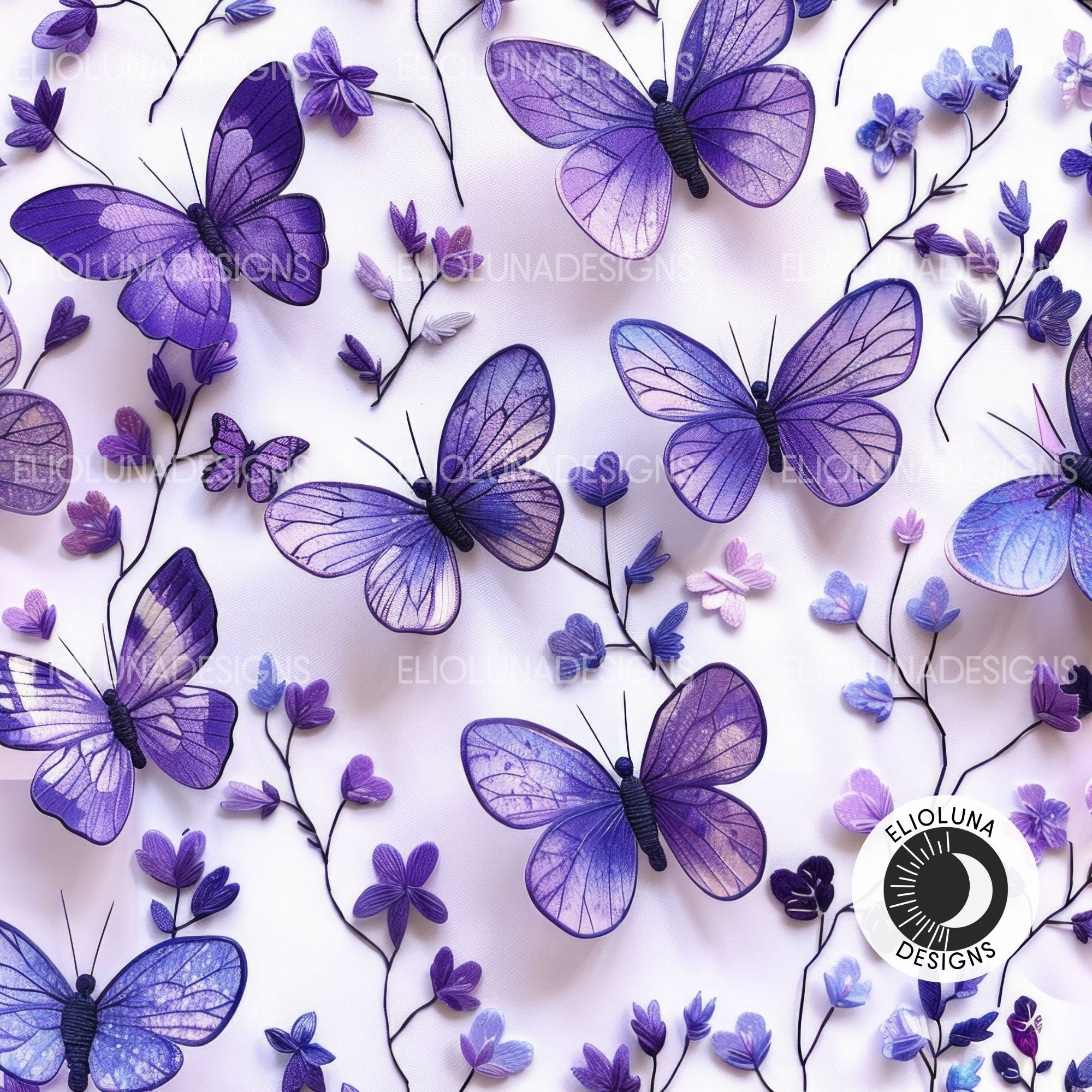 Butterfly Pattern Digital Paper 3D Butterfly Pattern Seamless Lavender ...