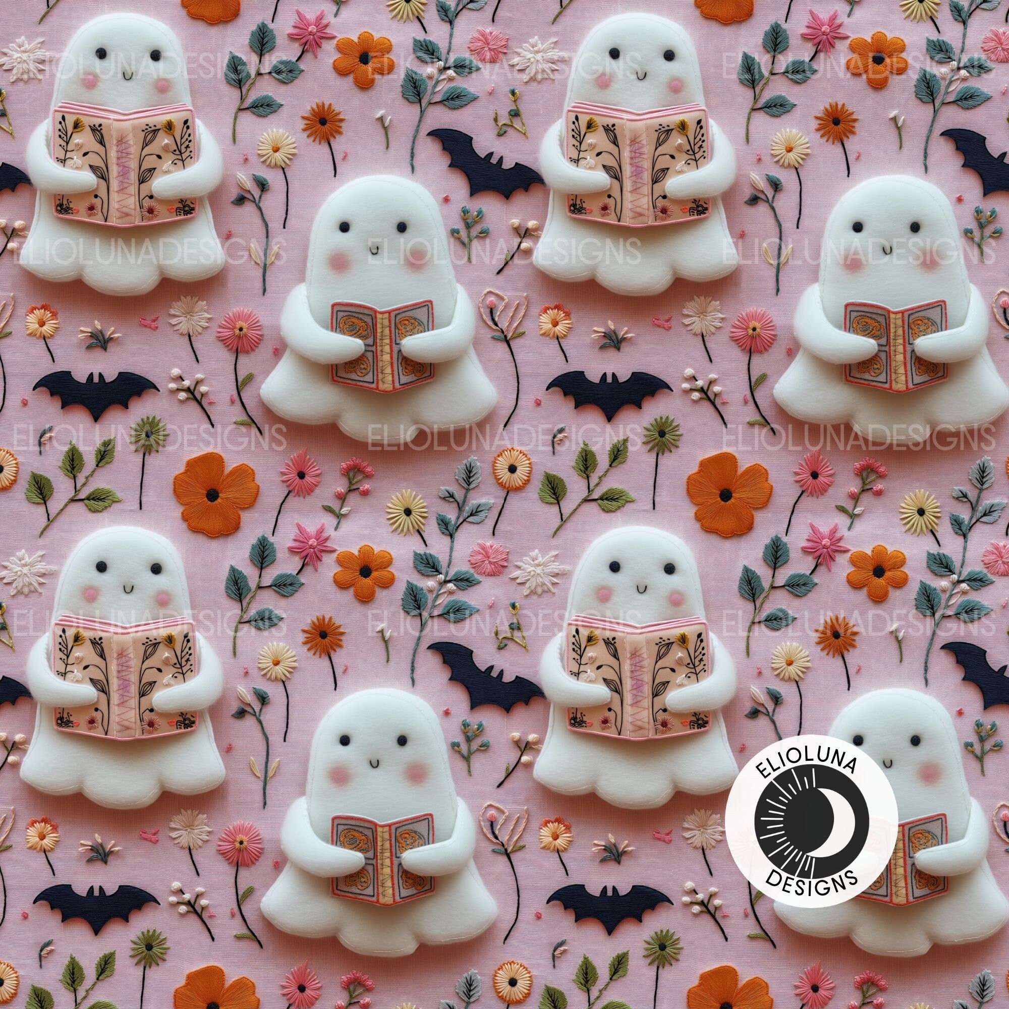 Floral Reading Ghost Pattern Halloween Seamless Ghost Journal Paper ...