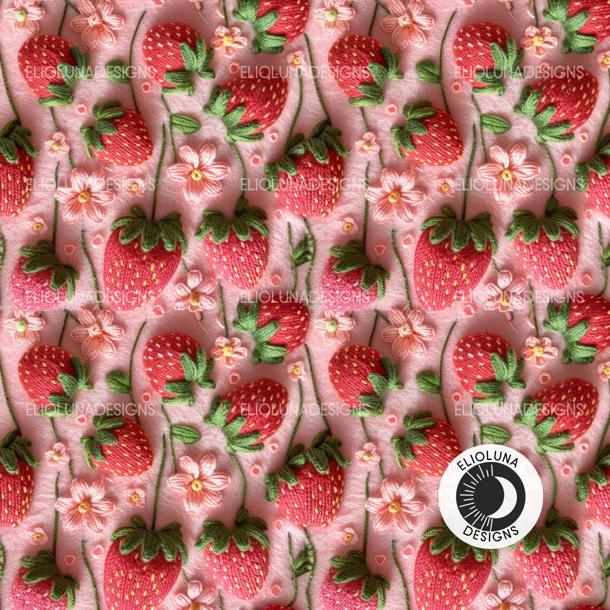 Strawberry Pattern Digital Paper 3D Felt Strawberry Pattern Seamless ...
