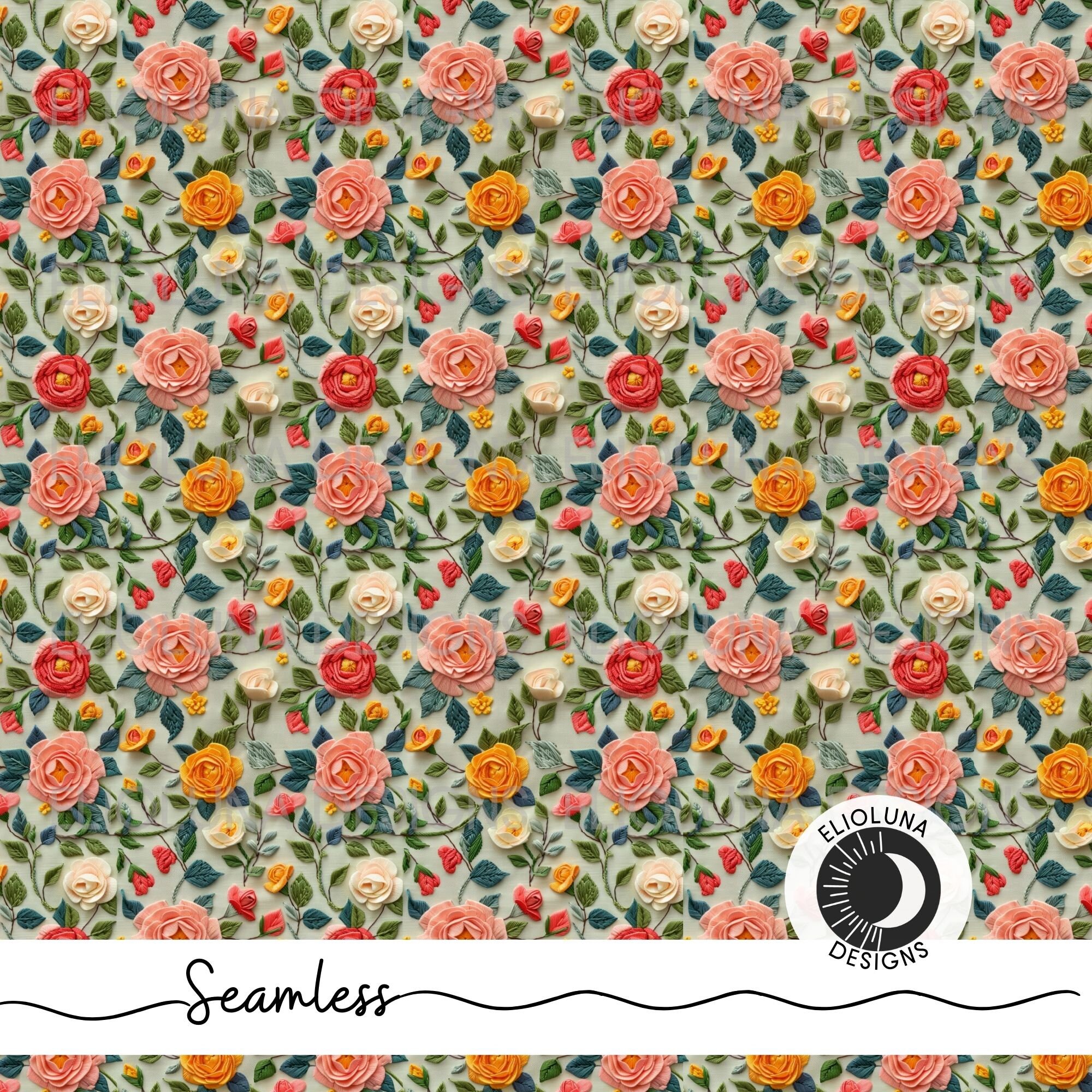 Rose Pattern 3D Faux Embroidery Floral Seamless Digital Design Floral ...