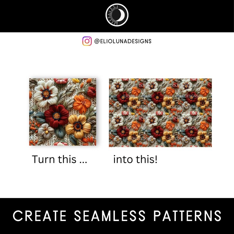 Boho Floral Pattern Digital Paper 3D Faux Embroidered Fall Floral ...