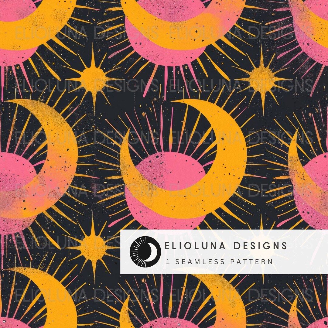 Solar Eclipse Pattern Moon Seamless Celestial Digital Paper Sun and ...
