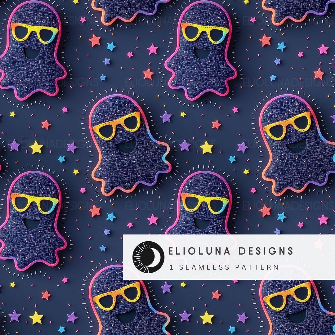3D Cool Neon Ghost Seamless Pattern Halloween Ghost Digital Paper ...