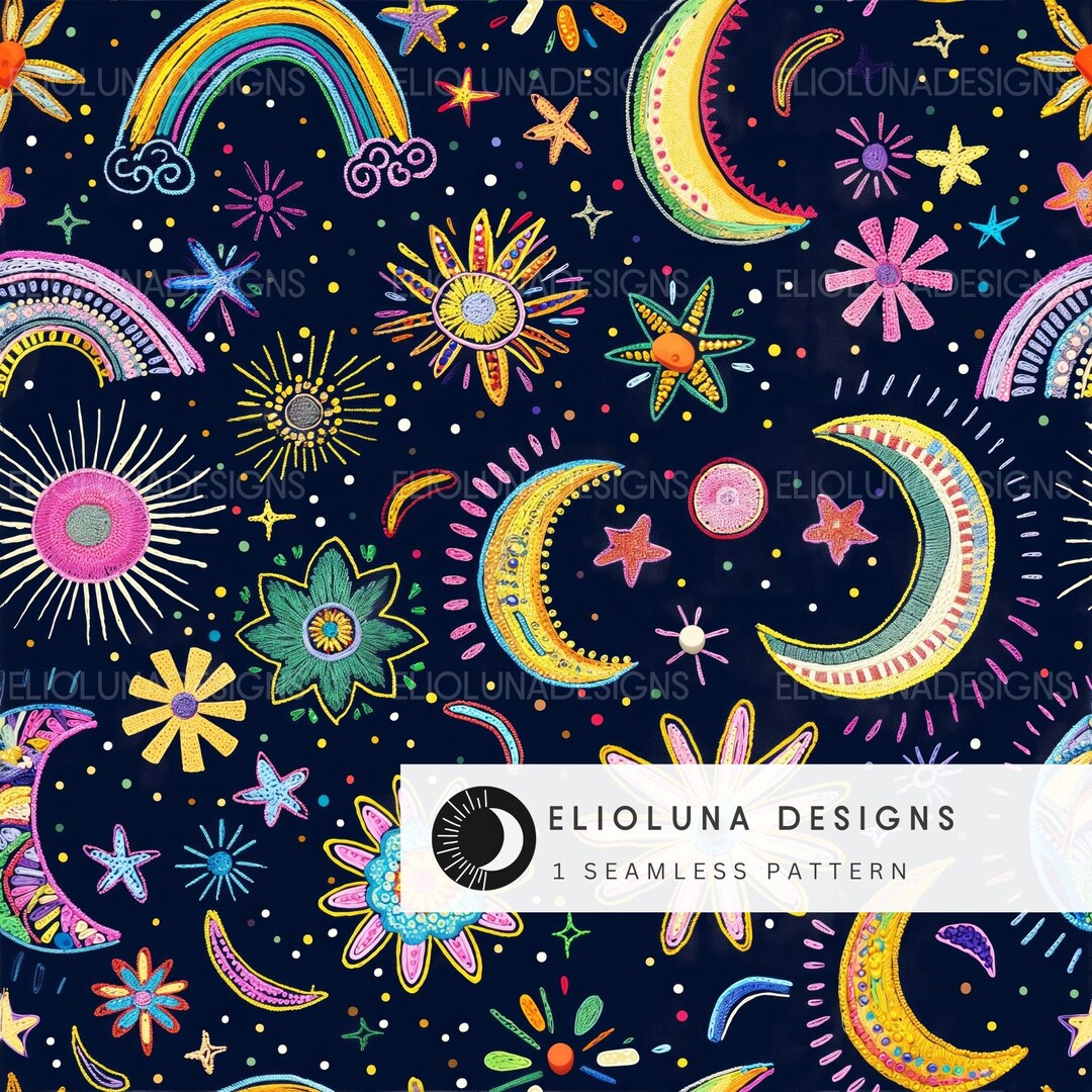 Celestial Floral Moon Pattern Celestial Seamless Moon Digital Paper ...