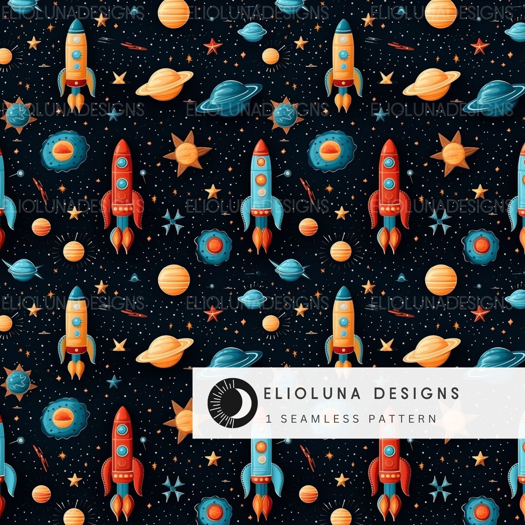 Rocket Ship Space Pattern Digital Paper Kids Space Pattern Seamless ...