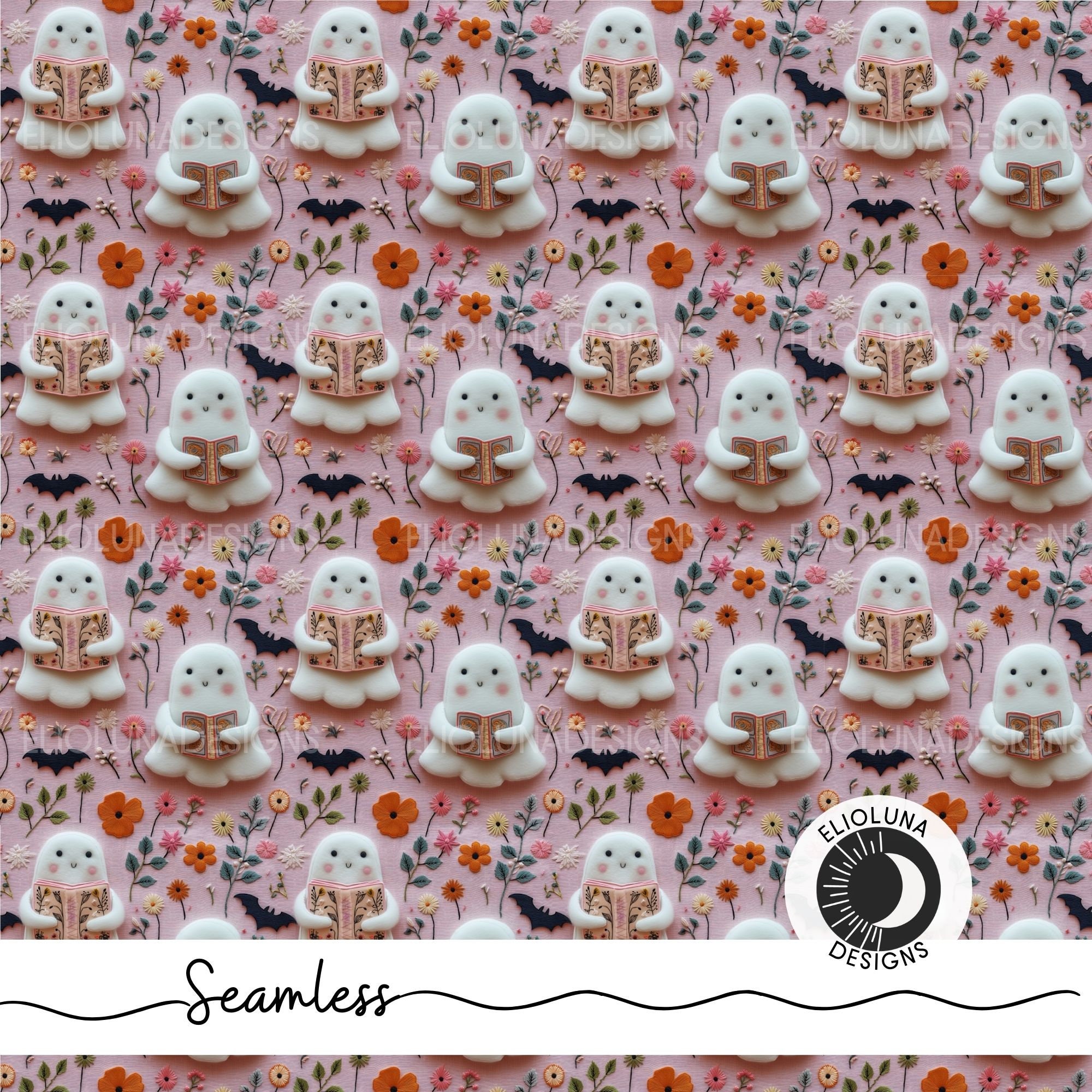 Floral Reading Ghost Pattern Halloween Seamless Ghost Journal Paper ...