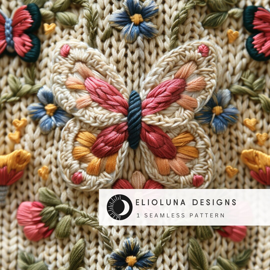 Boho Butterflies Pattern Digital Knitted Butterflies Seamless Pattern ...