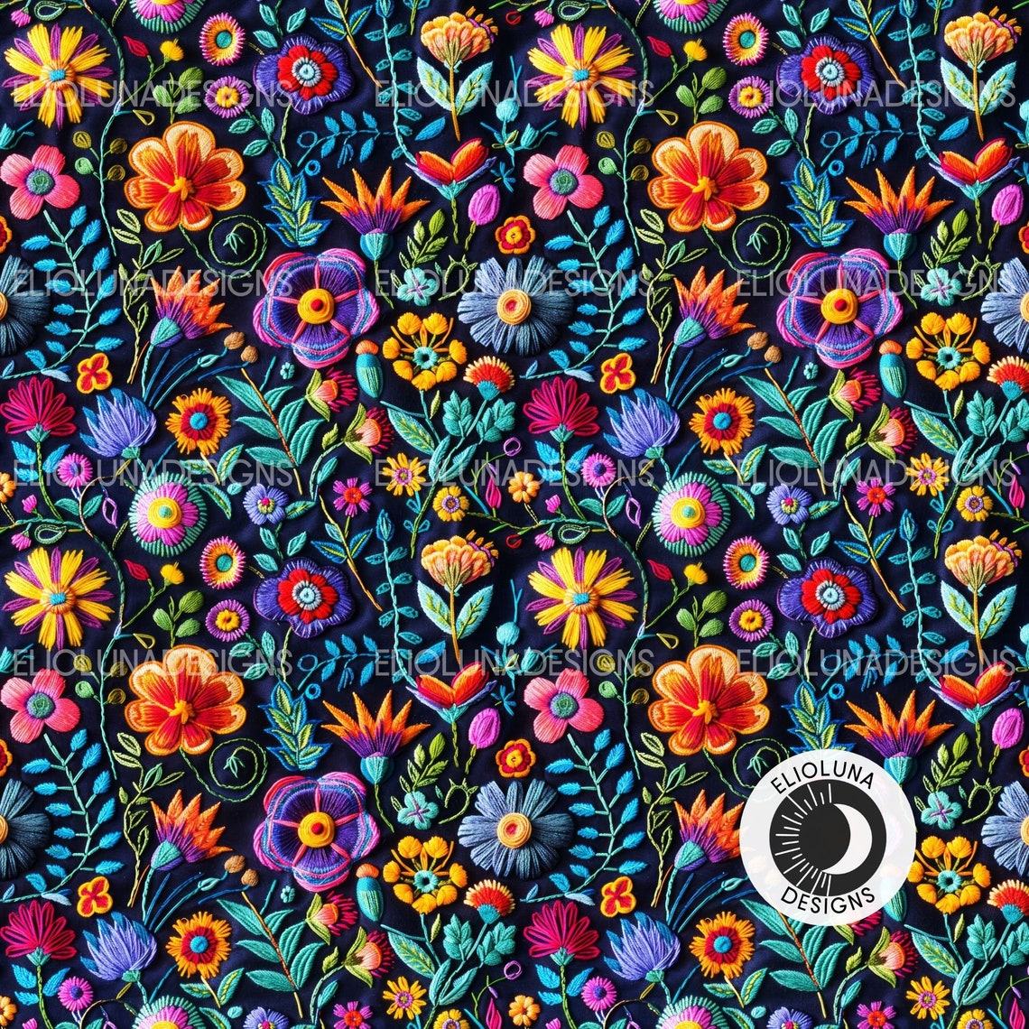 Mexican Floral Pattern Digital Paper Faux Embroidery Fiesta Floral ...