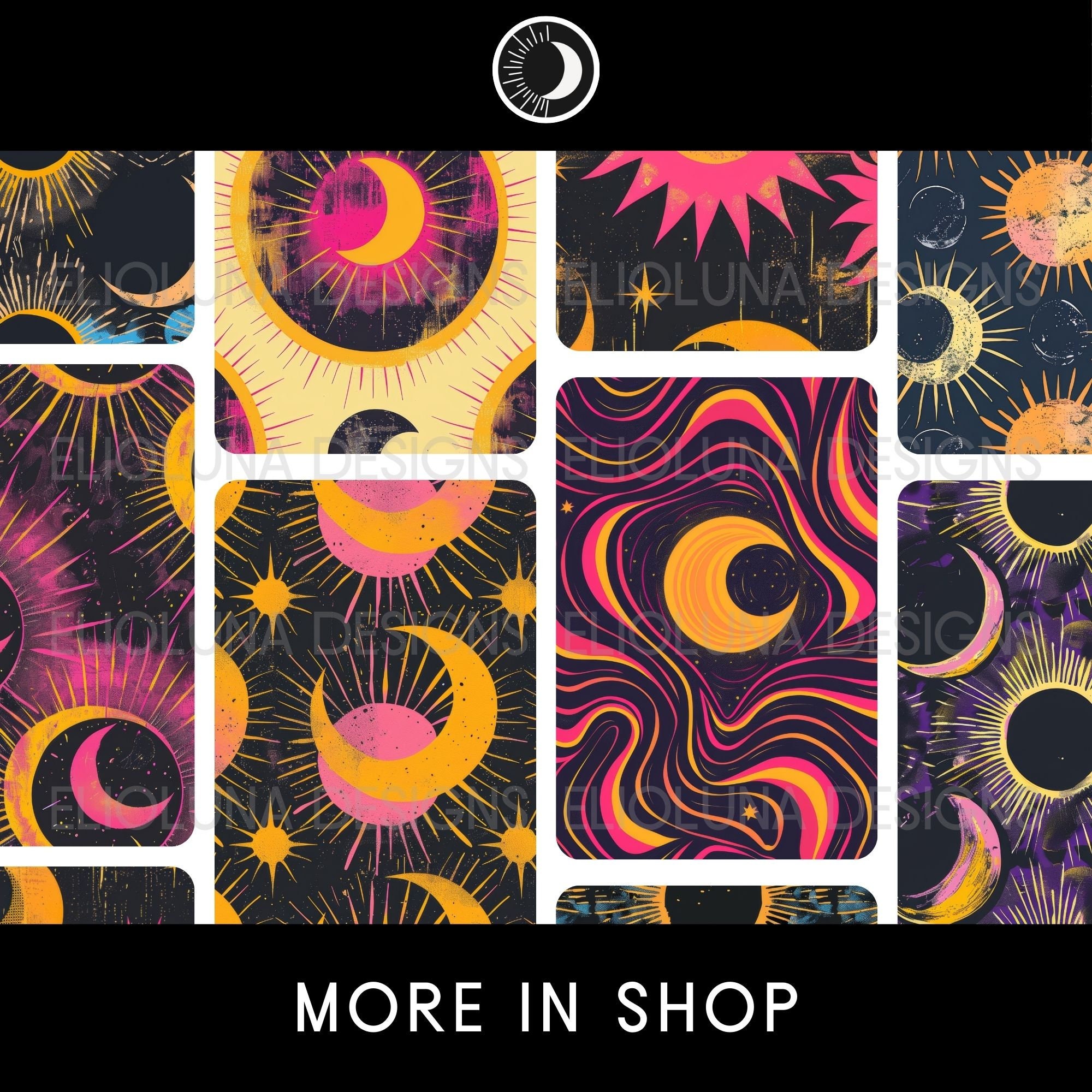 Solar Eclipse Pattern Moon Seamless Celestial Digital Paper Solar ...