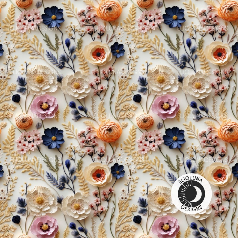 Floral Pattern Digital Paper 3D Spring Floral Pattern Seamless Digital ...