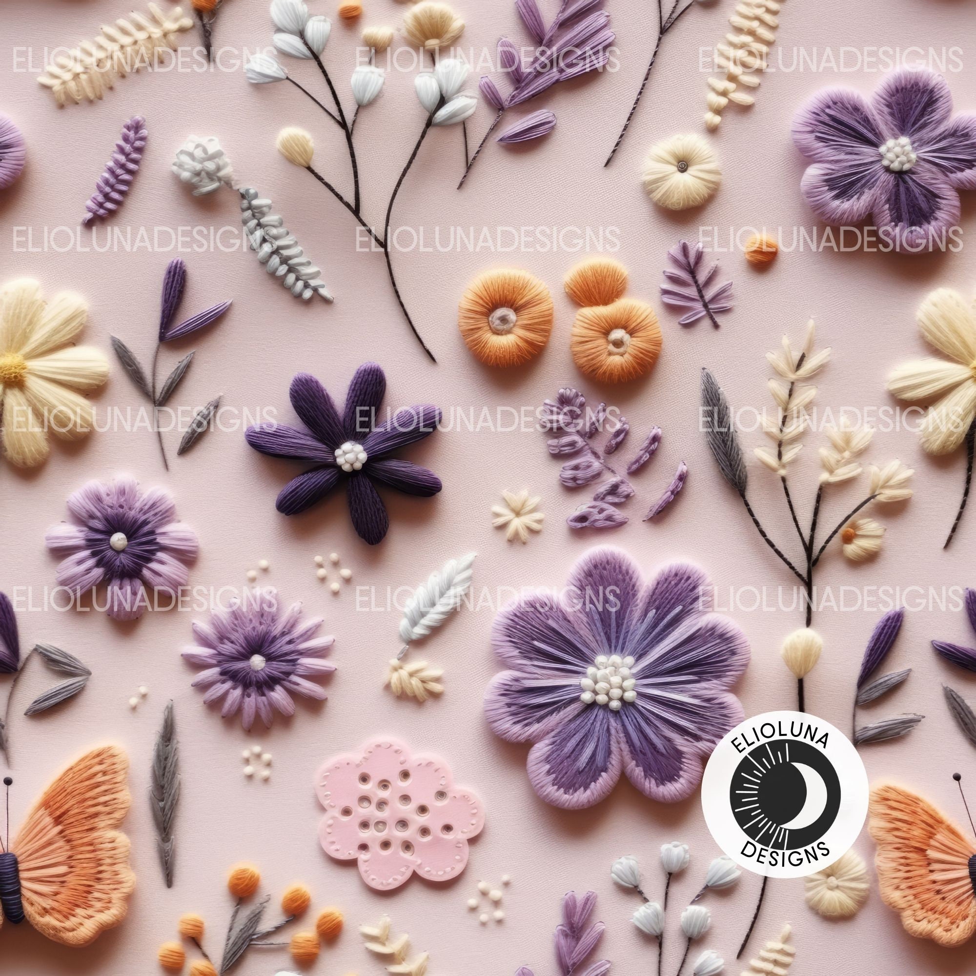 Spring Floral Butterfly Pattern Digital Paper Embroidered Floral ...