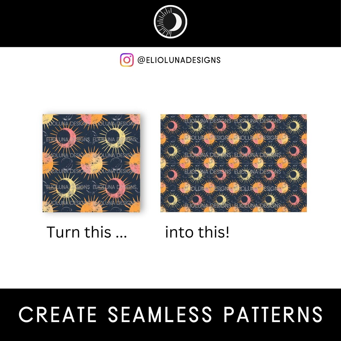 Solar Eclipse Pattern Moon Seamless Celestial Digital Paper Solar ...