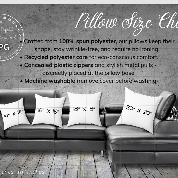 Pillow Size Chart Mockup - Etsy