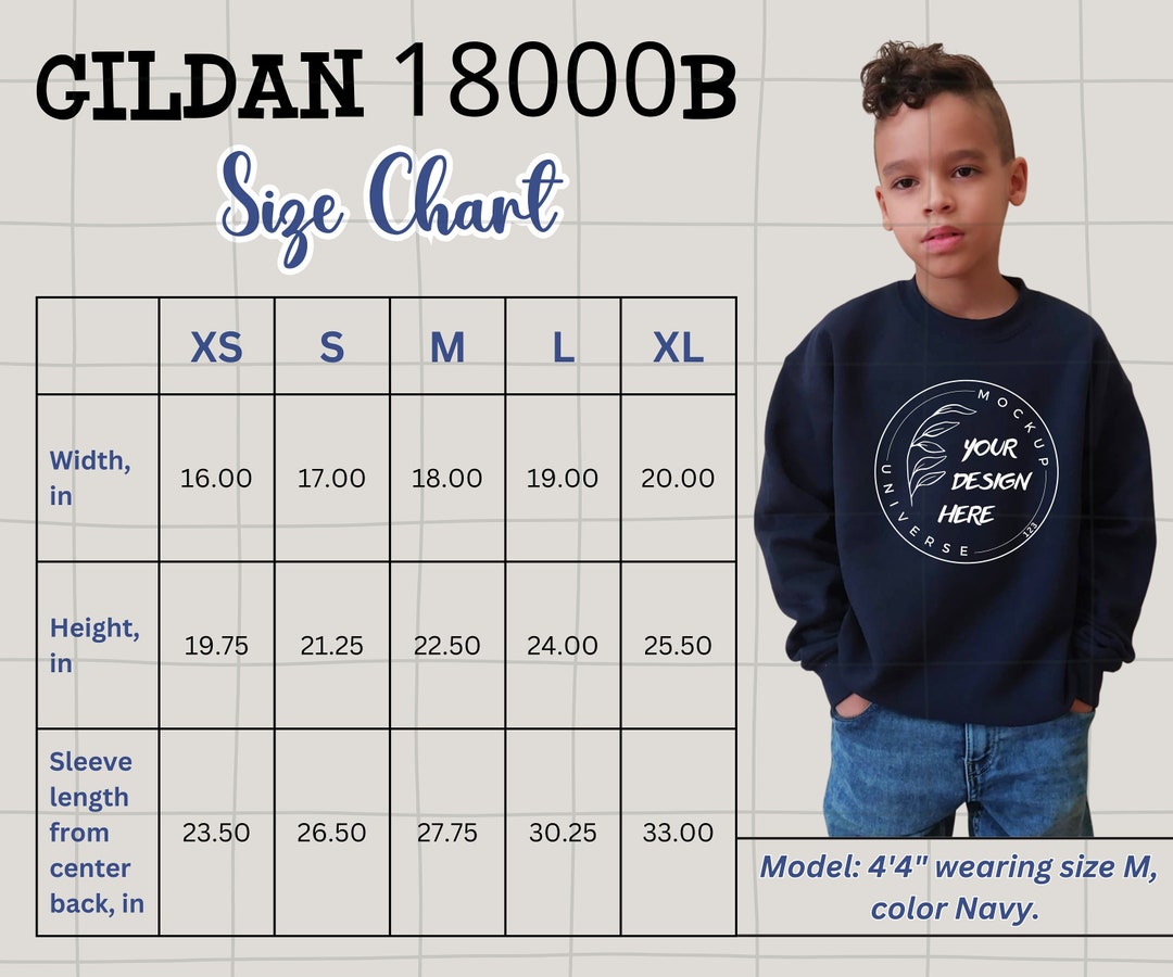 Gildan 18000B Size Chart Model Mockup Navy 18000B Size Chart - Etsy