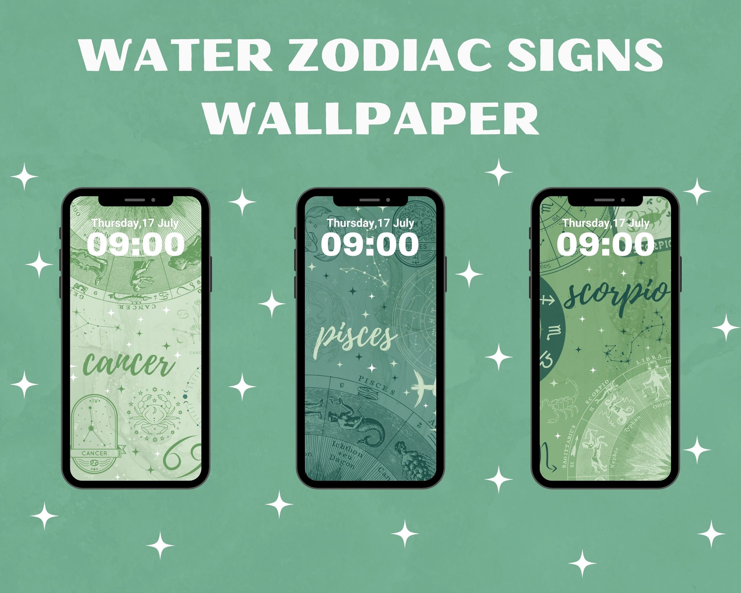 Water Zodiac Signs Wallpaper Water Zodiac Sign Digital Etsy