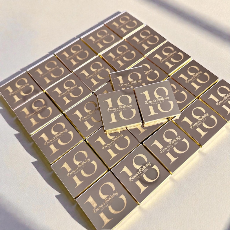 Rose Gold Birthday Chocolate Favors, Personalized Custom 4x4 Madlen ...