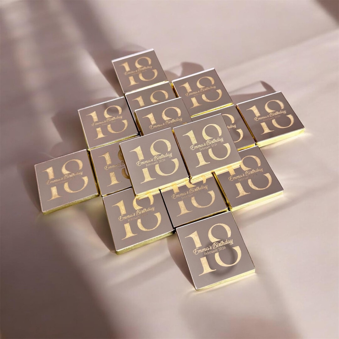 Rose Gold Birthday Chocolate Favors, Personalized Custom 4x4 Madlen ...