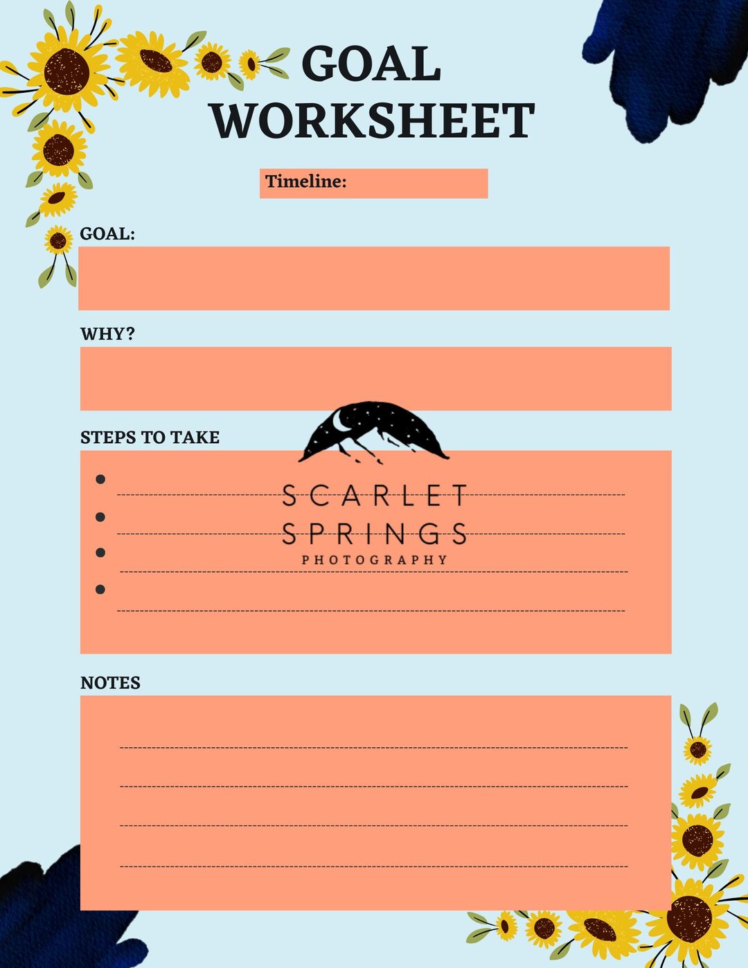 Sunflower Themed Goals Worksheet - Etsy