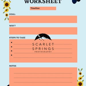 Sunflower Themed Goals Worksheet - Etsy
