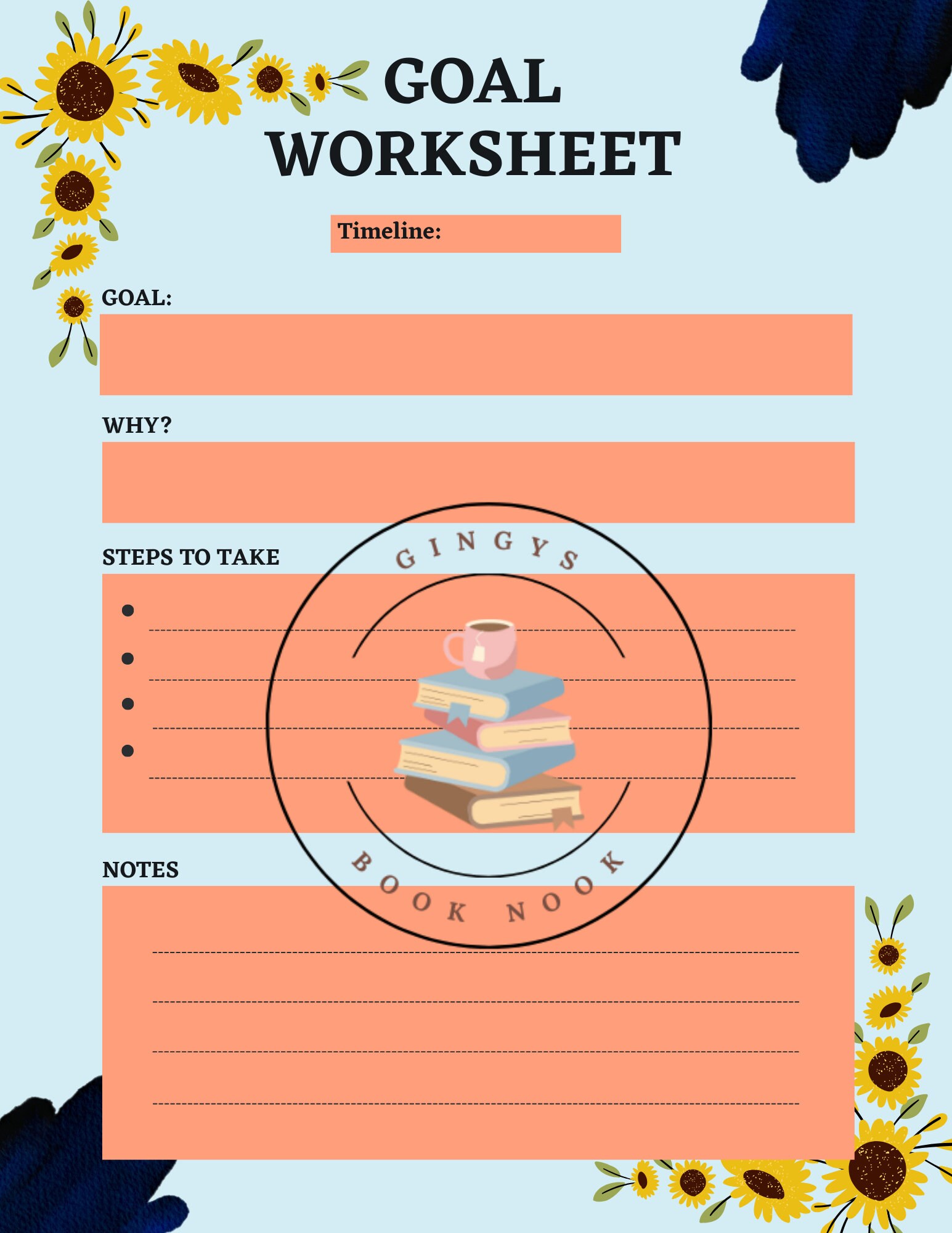 Sunflower Themed Goals Worksheet - Etsy