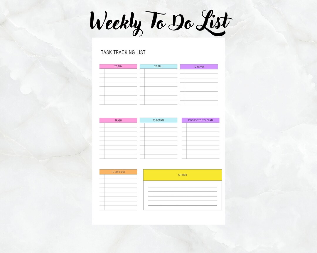 Weekly to Do List, Weekly Planner, Checklist, Colorful, Printable ...