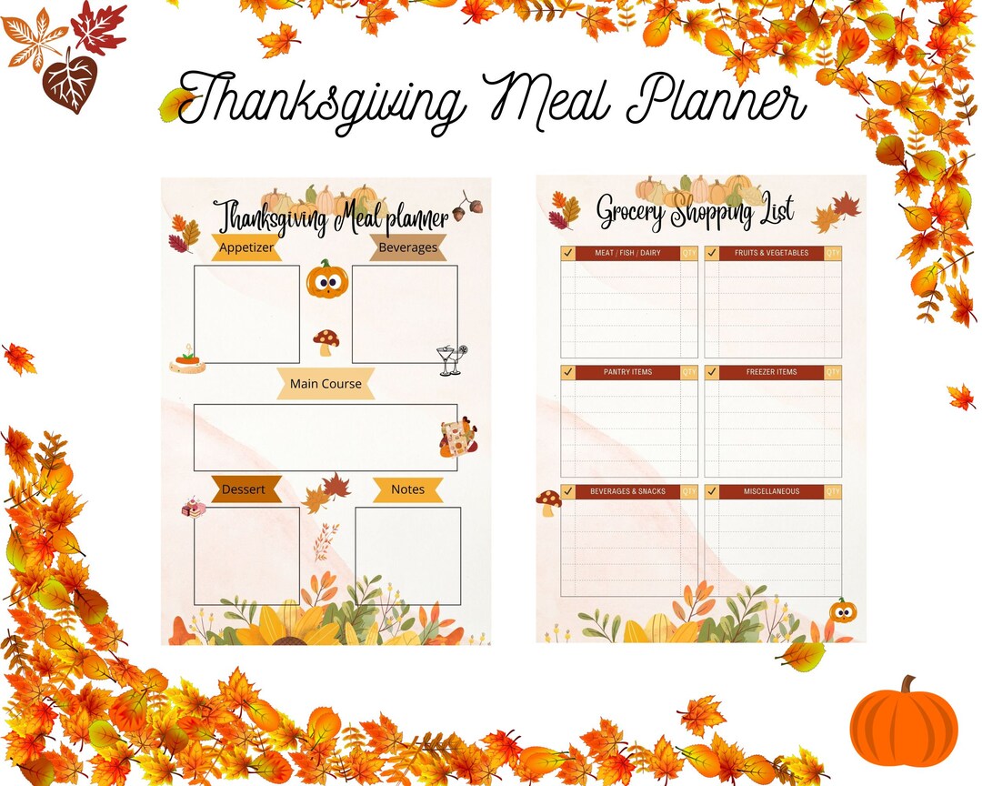 Thanksgiving Meal Planner, Thanksgiving Grocery List, Dinner Checklist ...