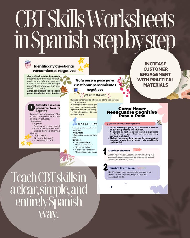 CBT Skills Worksheets in Spanish- Step by Step - Etsy