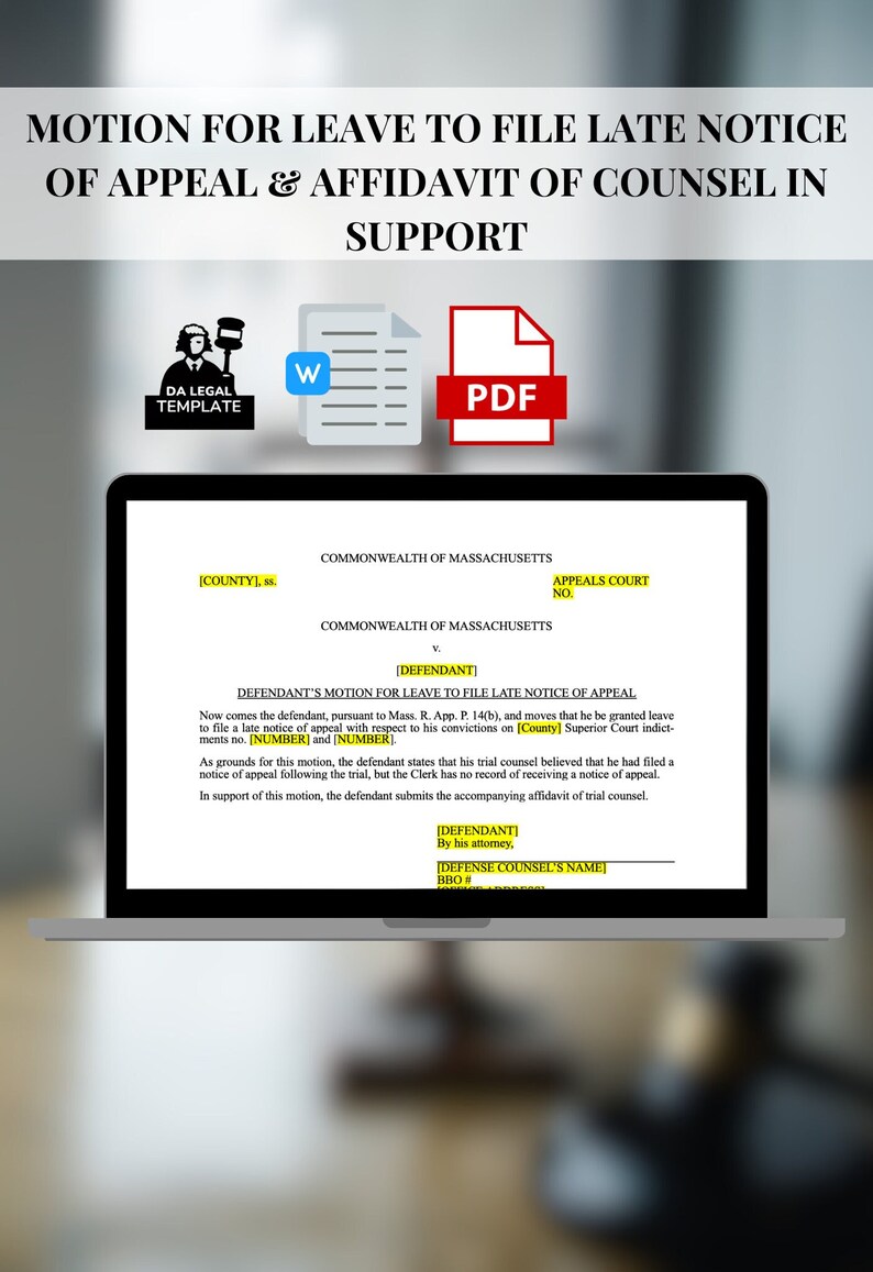 Template: Motion for Leave to File Late Notice of Appeal - Etsy