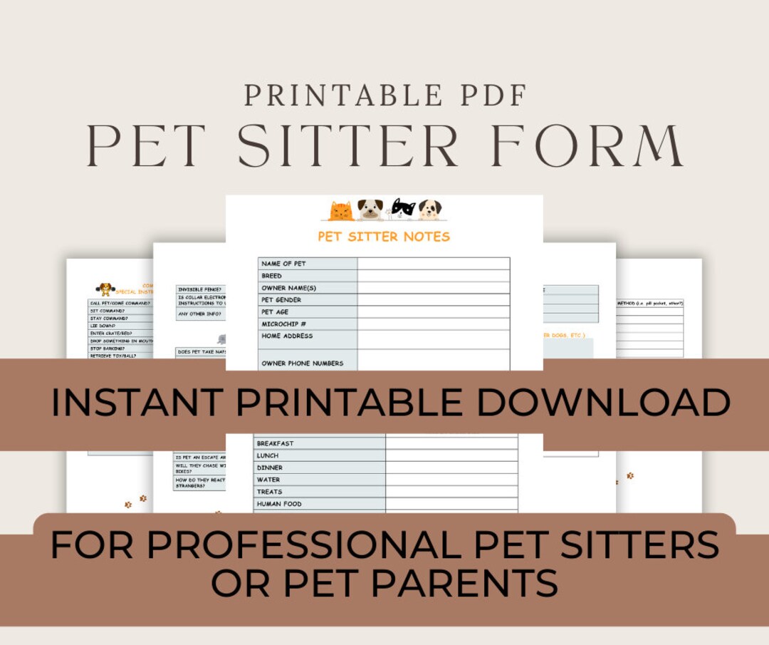 Ultimate Pet Sitter Form - Printable at Home - Everything a Pet Sitter ...