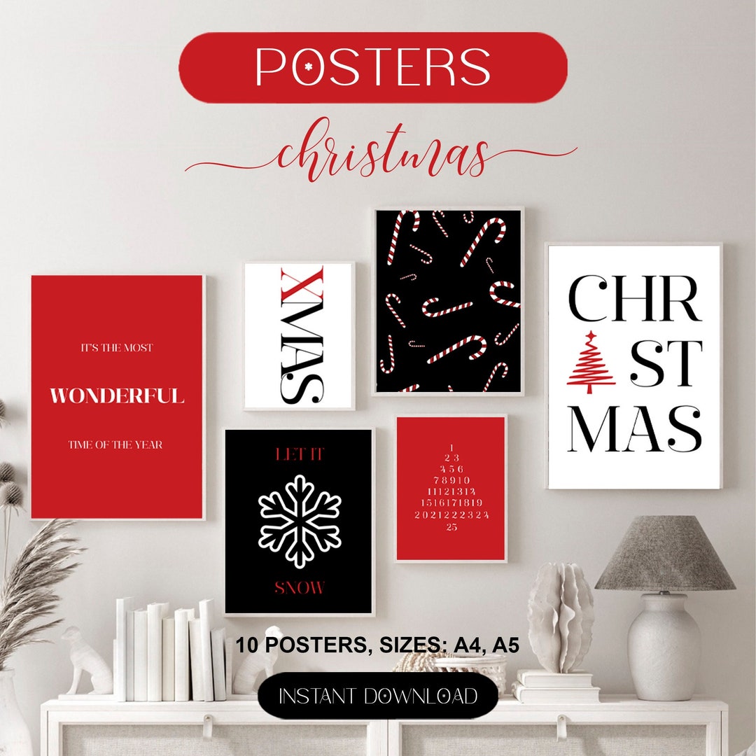 Minimalist Christmas Wall Art, Set of 10 Christmas Poster Prints, Cozy ...