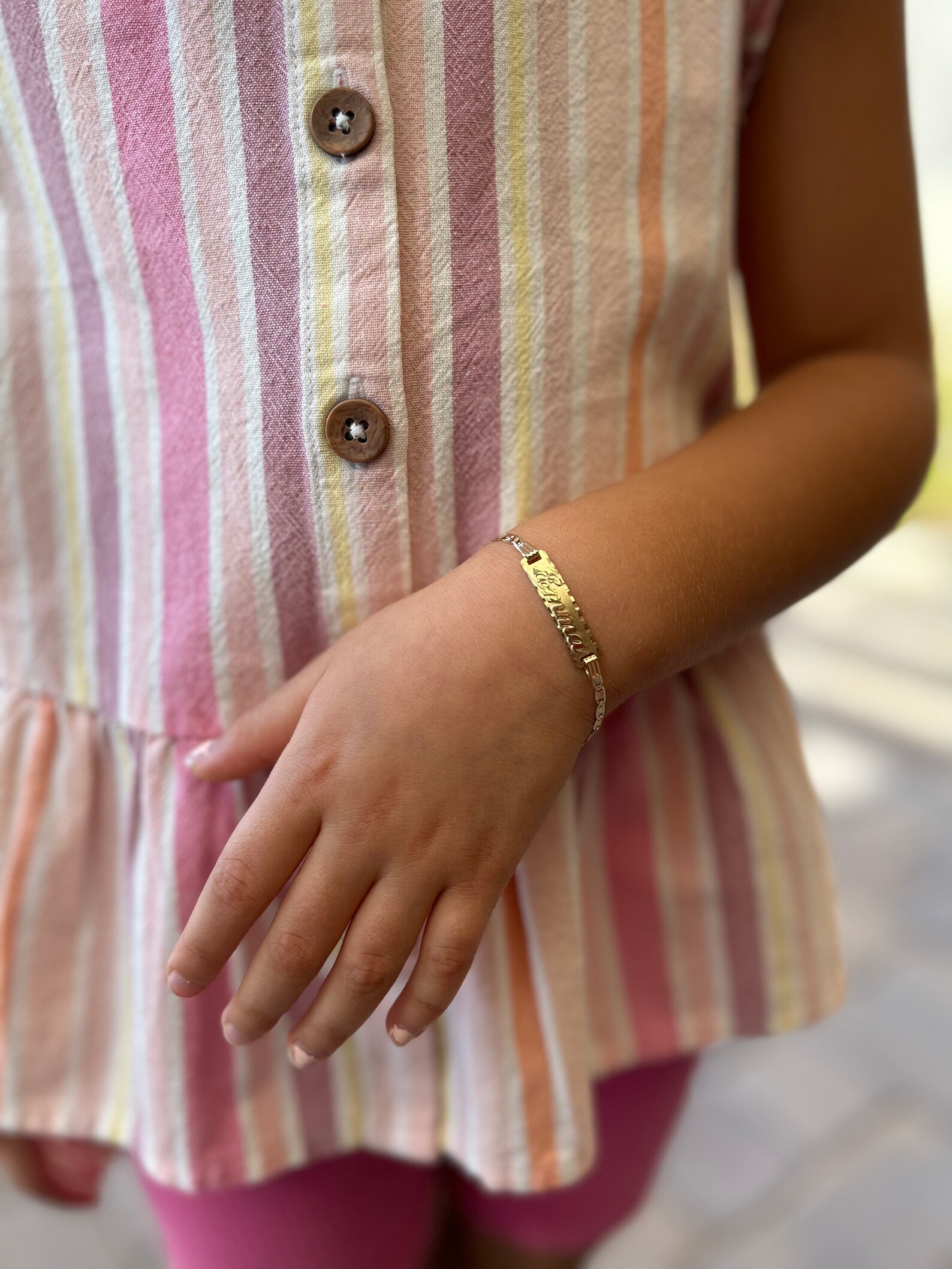14k Kids Gold ID Bracelet With Gold Name Overlay and Valentino Links - Etsy