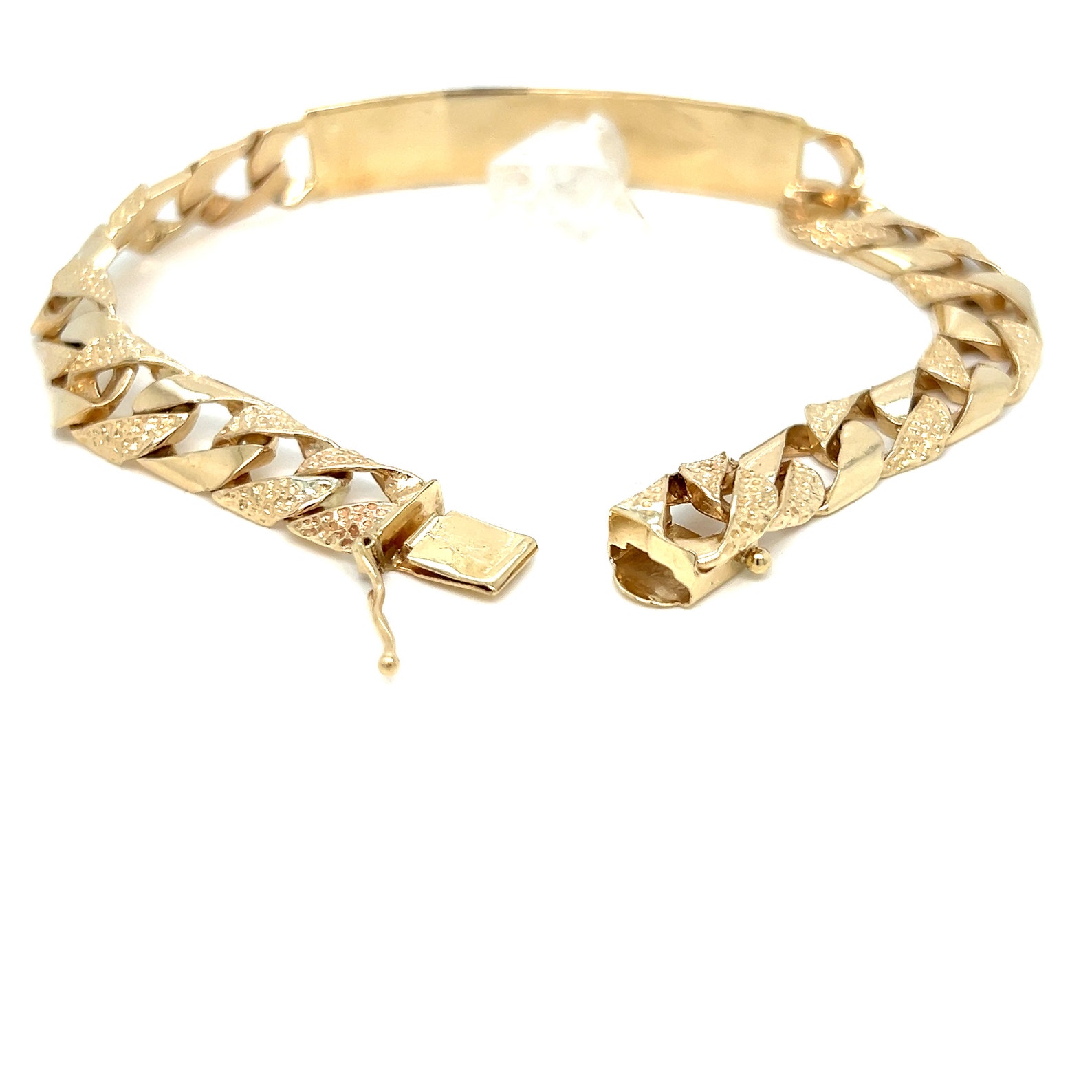 14k Gold Mens 9mm Solid Nugget Cuban Link ID Bracelet With Gold Name ...