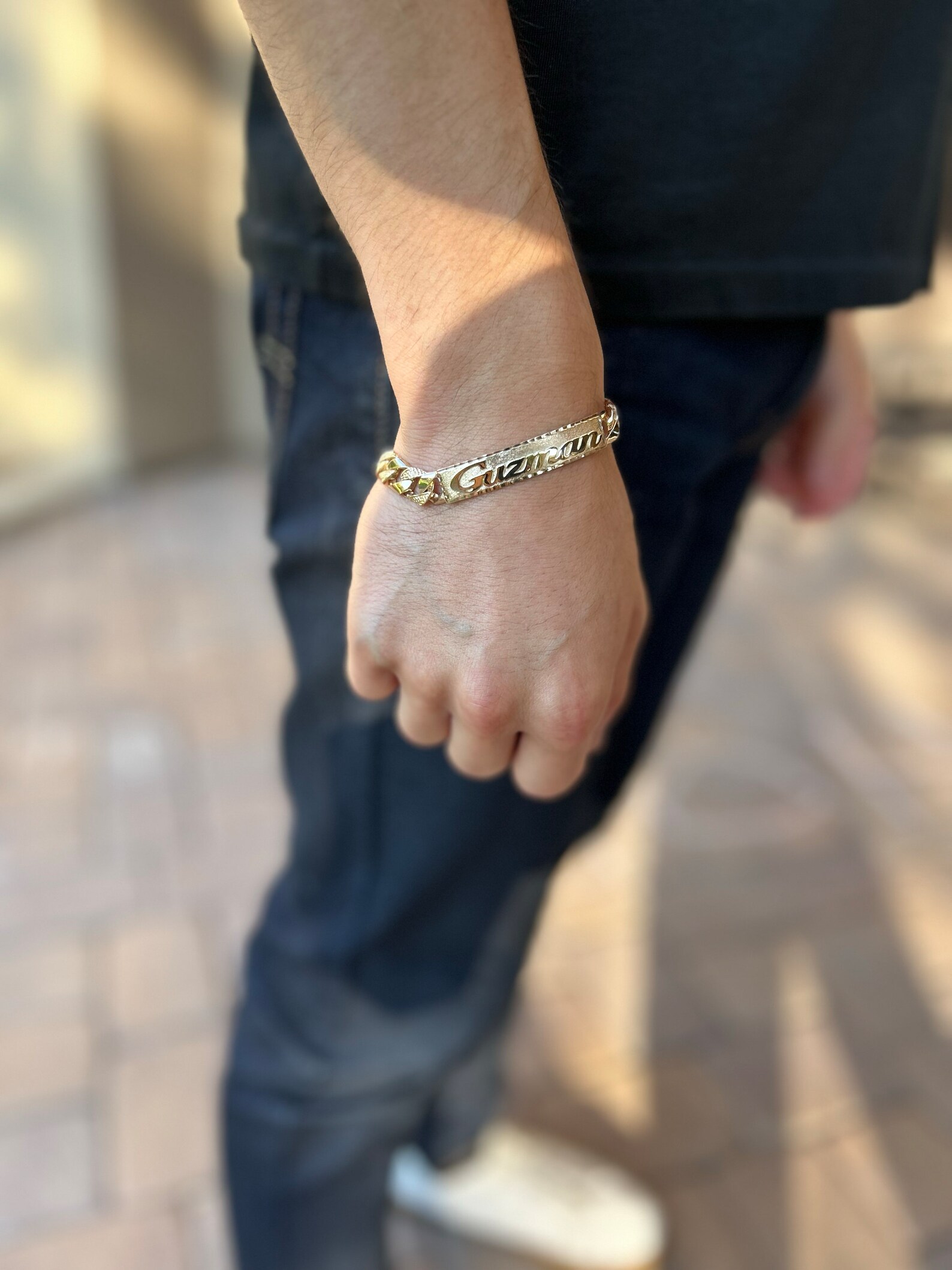14k Gold Mens 9mm Solid Nugget Cuban Link ID Bracelet With Gold Name ...