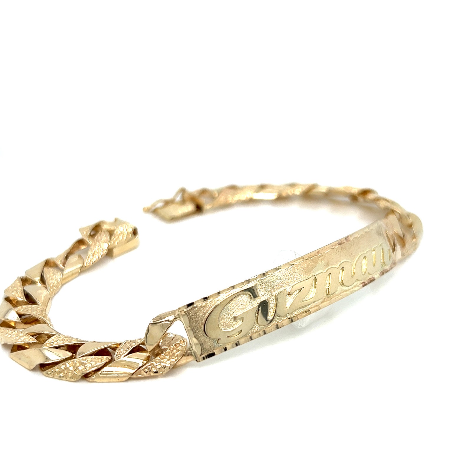 14k Gold Mens 9mm Solid Nugget Cuban Link ID Bracelet With Gold Name ...