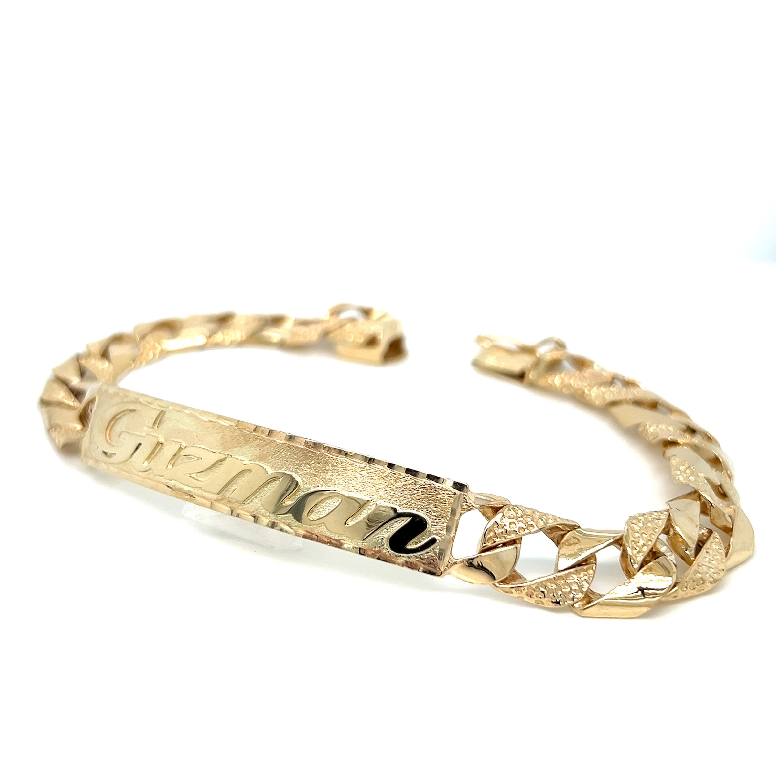 14k Gold Mens 9mm Solid Nugget Cuban Link ID Bracelet With Gold Name ...