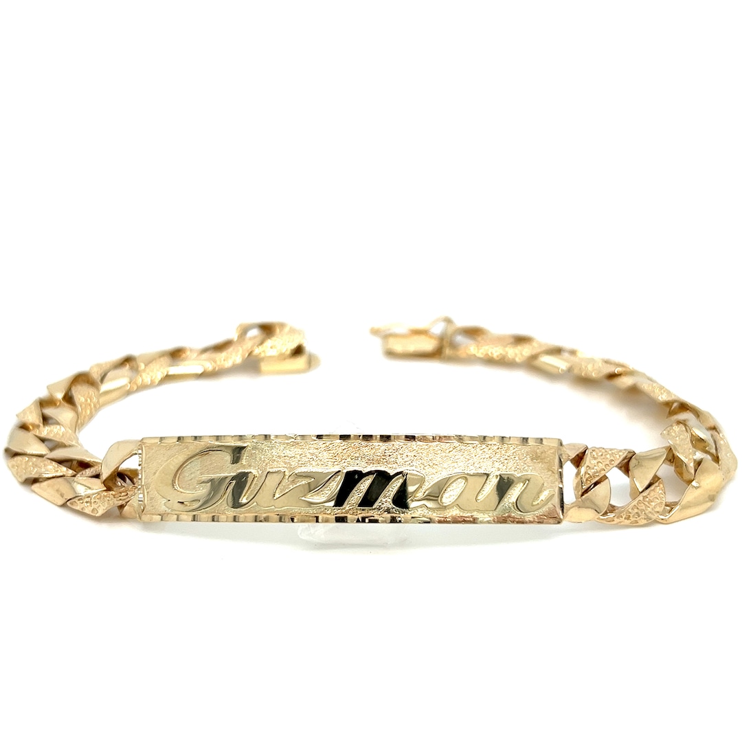 14k Gold Mens 9mm Solid Nugget Cuban Link ID Bracelet With Gold Name ...