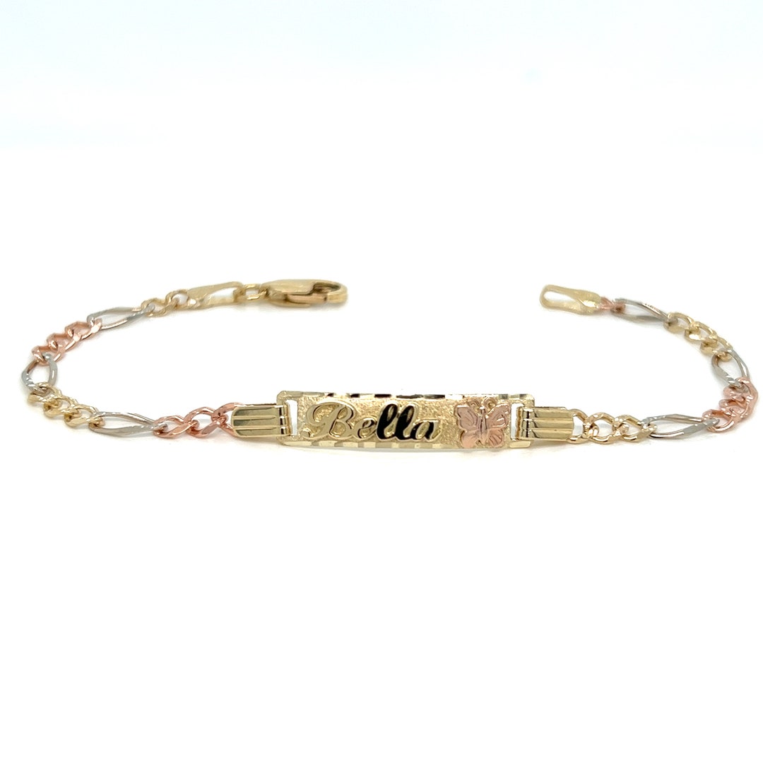 14k Kids Gold ID Bracelet With Gold Name Overlay and Butterfly - Etsy
