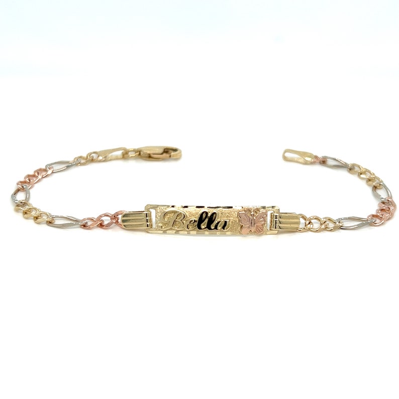 14k Kids Gold ID Bracelet With Gold Name Overlay and Butterfly - Etsy