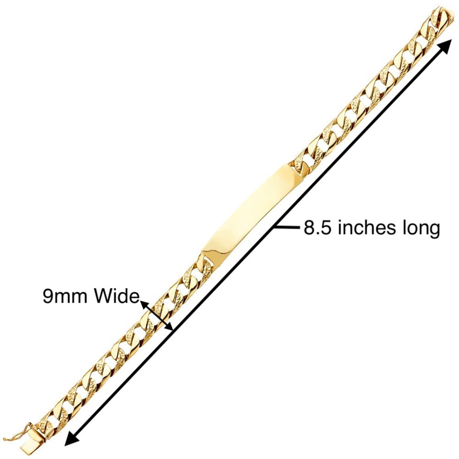 14k Gold Mens 9mm Solid Nugget Cuban Link ID Bracelet With Gold Name ...