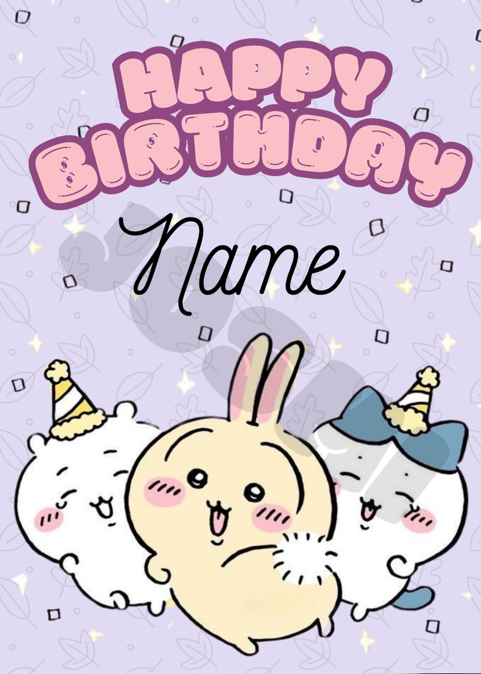 3 Editable Canva “happy Birthday” Chiikawa-style Template | Kawaii ...
