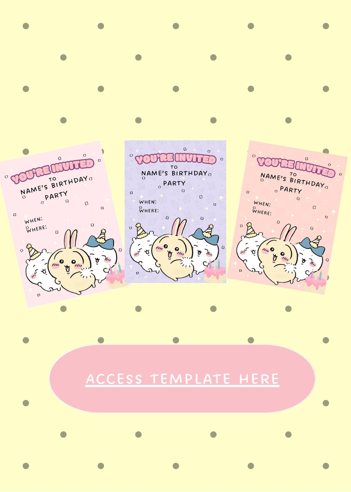 3 Editable Canva Birthday Invitation Chiikawa Birthday Template Kawaii Chiikawa Birthday ...