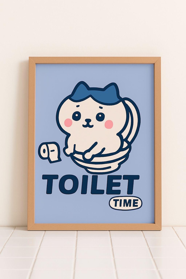 Digital Kawaii Chiikawa Hachiware Toilet Time PNG Cute Chiikawa Wall ...