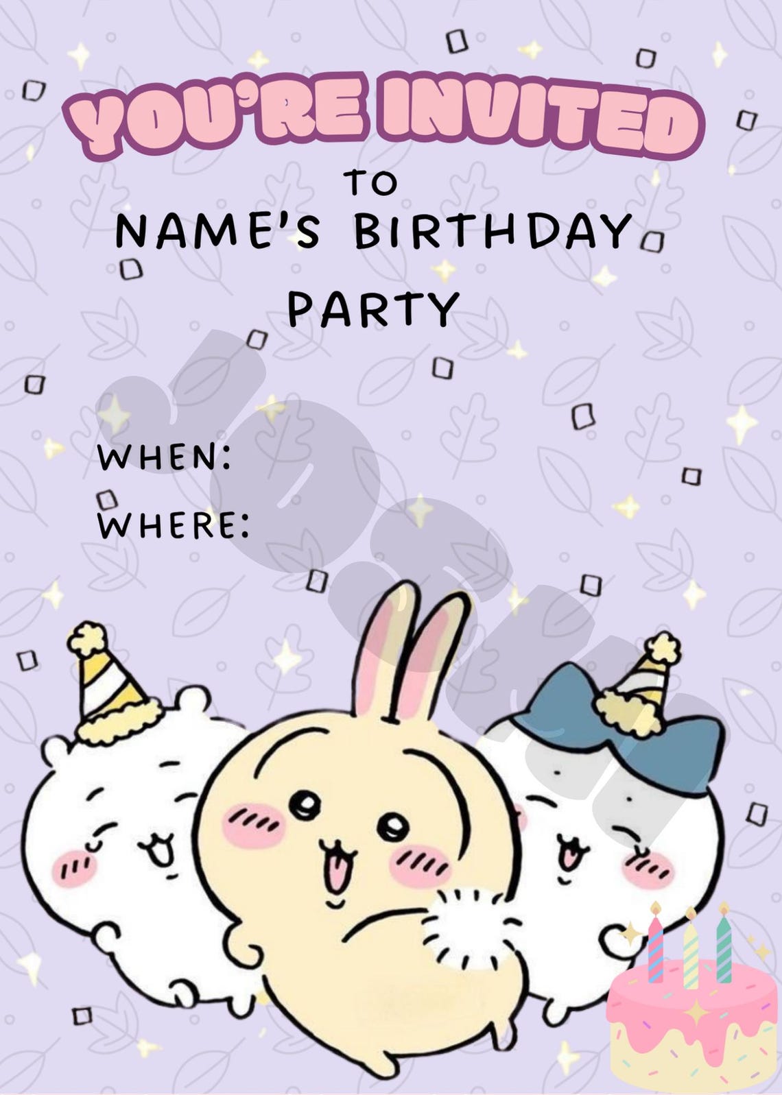 3 Editable Canva Birthday Invitation Chiikawa Birthday Template Kawaii ...